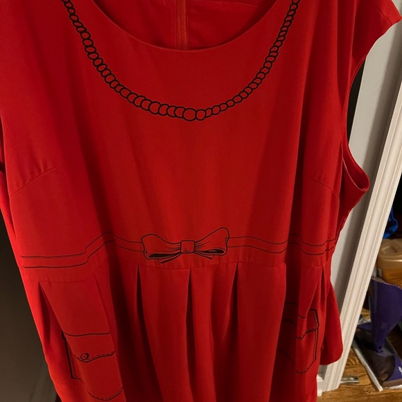 Modcloth | Dresses | Holiday Dress Bright Red And Printed With The ...